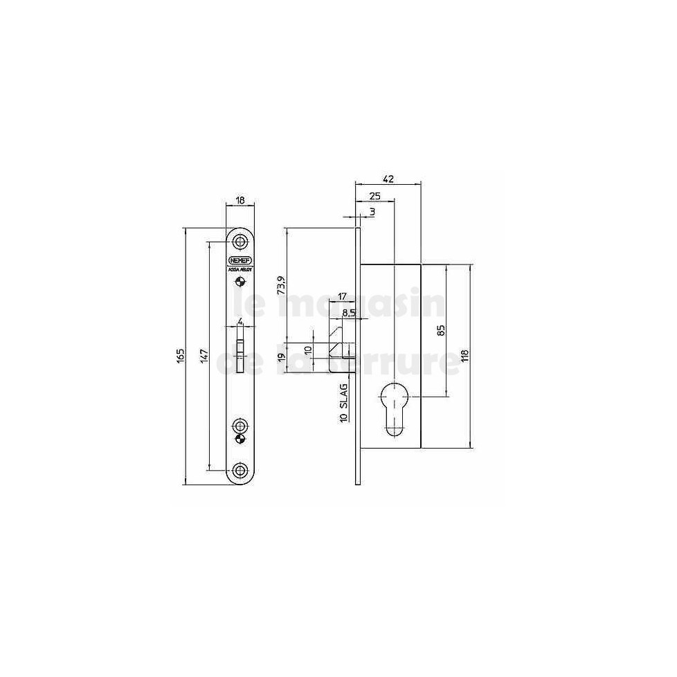 618/25 Crochet axe à 25 mm Coulissant NEMEF